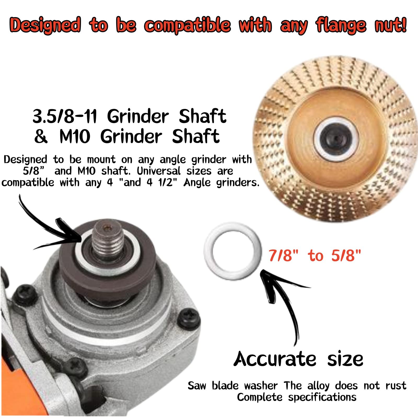 Angle Grinder Wood Carving Disc Set 5 Pack for 4" or 4 1/2" Angle Grinder with 5/8" Arbor, Angle Grinder Attachments, Wood Working Tools and Accessories, Stump Grinder Disc for Wood Cutting