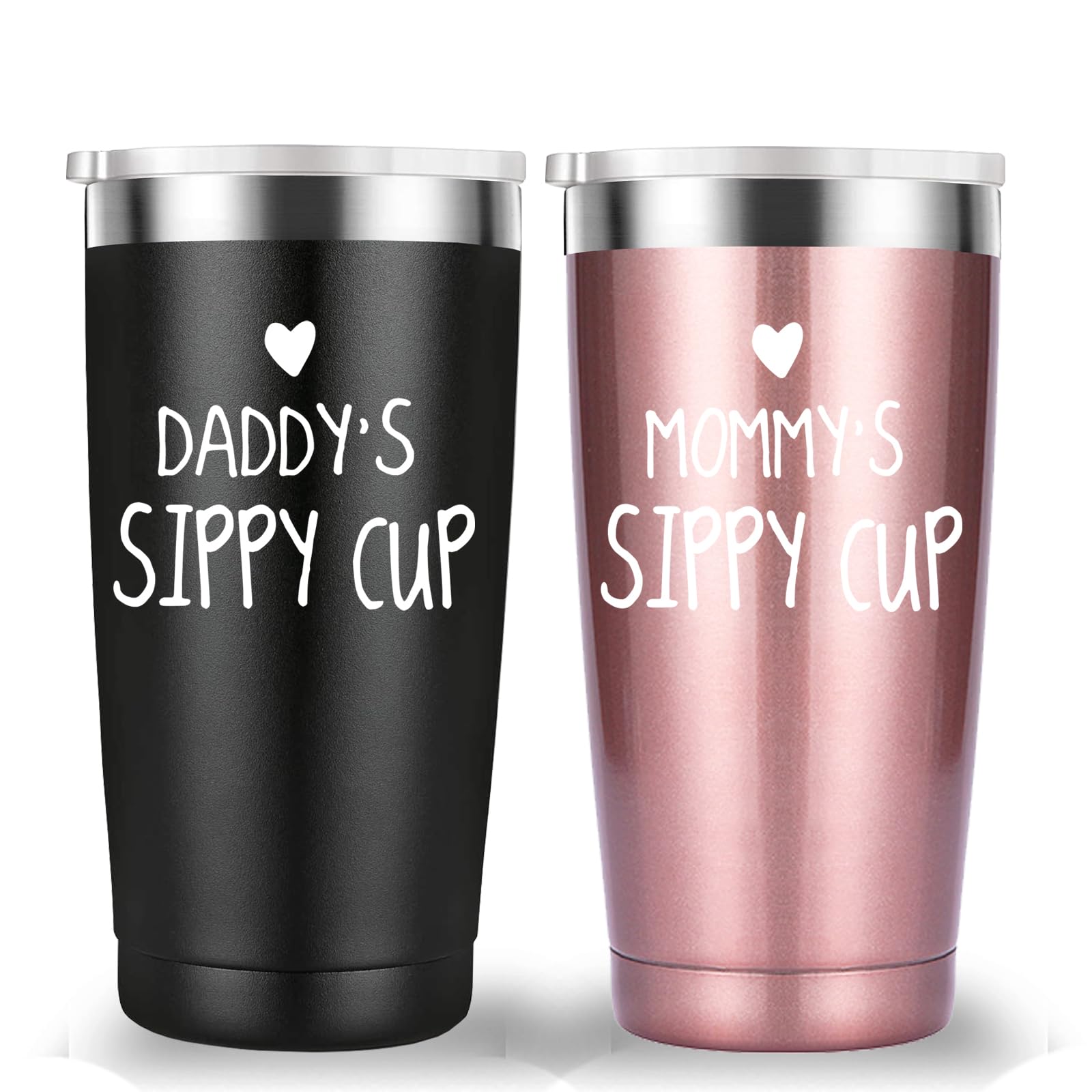 Daddy's and Mommy's Sippy Cup Travel Mug Tumbler.Couple Gifts.Fathers Mothers Day Anniversary Birthday Christmas Gifts for Mom Dad.Dad Mom Parents Gifts from Daughter Son.(20oz Black&Rose Gold)