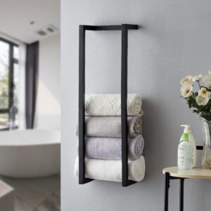 towel rack for rolled towels, towel rack for bathroom,wall mounted metal bathroom organizer, bath towel holder wall for modern small space bathroom towel storage (black)