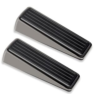 vncczi door stoppers, 2 pack heavy duty door stop wedge suits all floors, strong metal door stoppers for bottom of door. (2, frosted black)