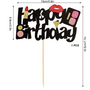 Weenkeey 17 PCS Makeup Cupcake Toppers Cosmetics Theme Happy Birthday Cake Toppers Lipstick Perfume Bottle High Heels Cake Picks for Bridal Shower Girls Birthday Party