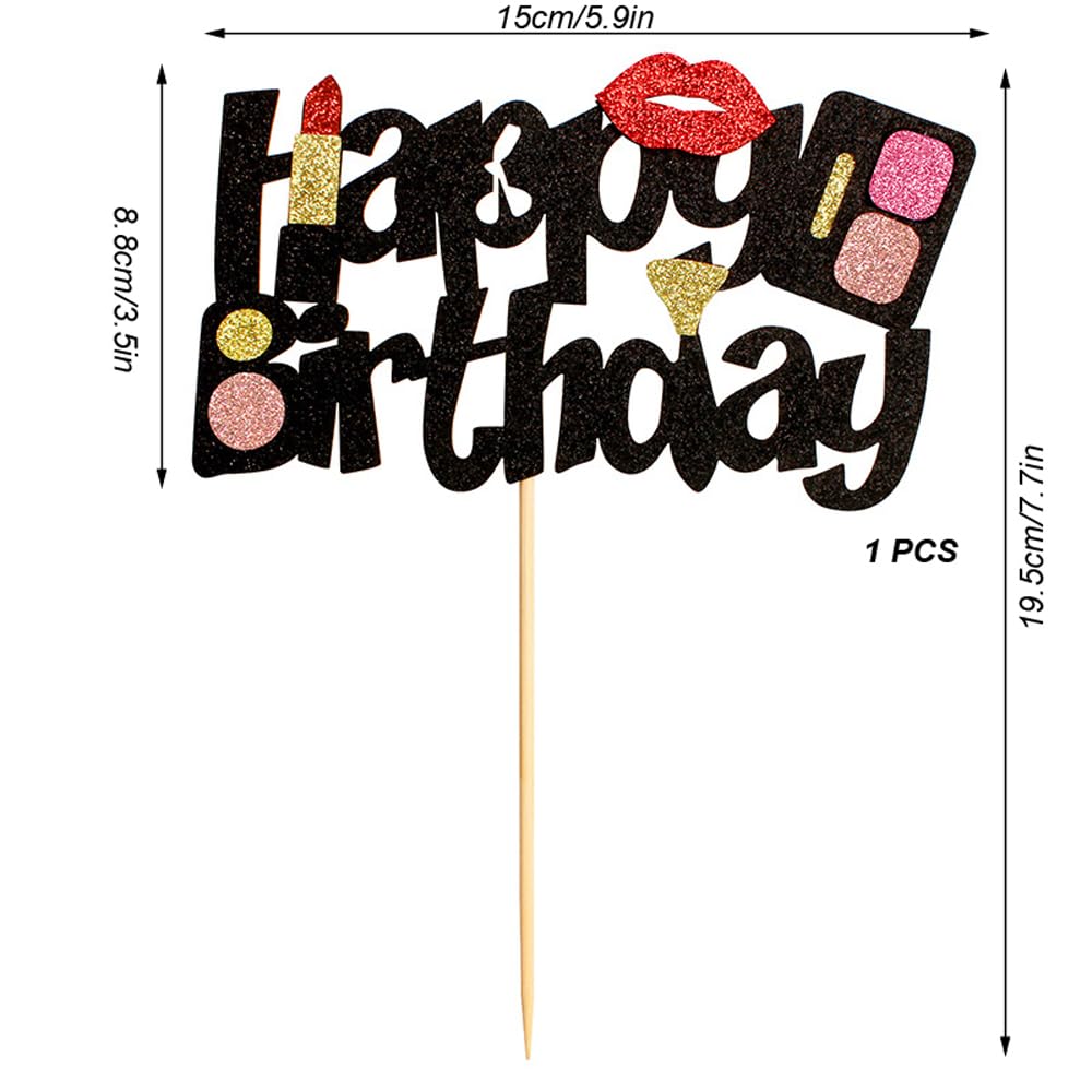 Weenkeey 17 PCS Makeup Cupcake Toppers Cosmetics Theme Happy Birthday Cake Toppers Lipstick Perfume Bottle High Heels Cake Picks for Bridal Shower Girls Birthday Party