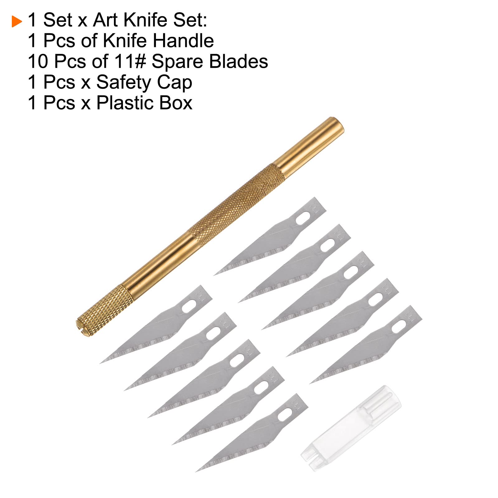 HARFINGTON 1set (11pcs) Art Craft Knife Set 1pcs Hobby Exacto Knife Brass Handle & 10pcs Spare Blades with Plastic Box for Scrapbooking Stencil DIY Precision Crafting, Gold Tone