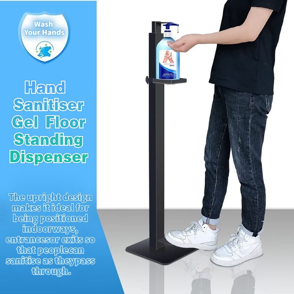 Hand Sanitizer Dispenser Stand - Foot Pedal Operated Dispenser Station for Home Hotels Commercial, Freestanding Hand Soap Holder Floor Stand, Black