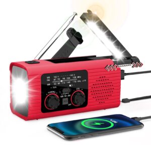 【2024 newest】 noaa emergency weather radio, 4000mah weather alert radio solar charging, hand crank & usb charged, am/fm radio with led flashlight, reading lamp, sos alarm, headphone jack for outdoor