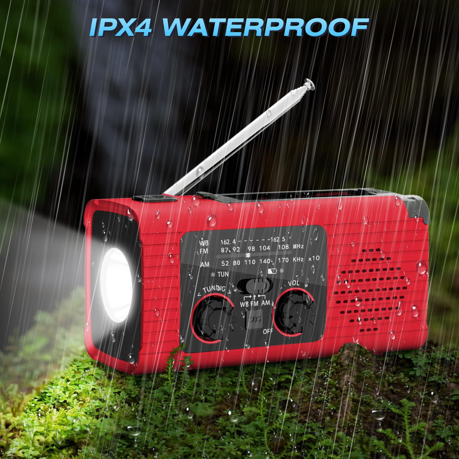 【2024 Newest】 NOAA Emergency Weather Radio, 4000mAh Weather Alert Radio Solar Charging, Hand Crank & USB Charged, AM/FM Radio with LED Flashlight, Reading Lamp, SOS Alarm, Headphone Jack for Outdoor