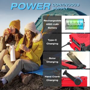 【2024 Newest】 NOAA Emergency Weather Radio, 4000mAh Weather Alert Radio Solar Charging, Hand Crank & USB Charged, AM/FM Radio with LED Flashlight, Reading Lamp, SOS Alarm, Headphone Jack for Outdoor