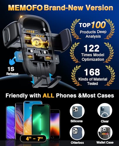 MEMOFO Phone Holders for Your Car【Military Grade Suction Ultra Strong Base】 Phone Mount for Car Windshield Dashboard Air Vent for iPhone, Samsung, Google, Nokia, Other Smartphones