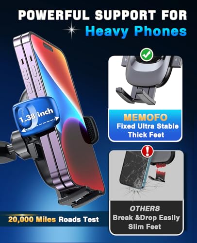 MEMOFO Phone Holders for Your Car【Military Grade Suction Ultra Strong Base】 Phone Mount for Car Windshield Dashboard Air Vent for iPhone, Samsung, Google, Nokia, Other Smartphones