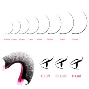 VEYES INC Cashmere Volume Lash Extensions C CC D DD LD L B J M Curl 0.03-0.20 thickness, Super Matte Black Individual Eyelashes Tray, Professional Supplies for Lash Techs (0.05 CC 15-20mm)