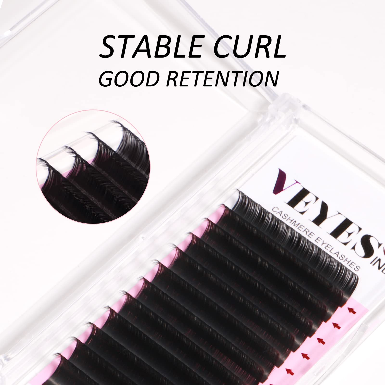 VEYES INC Cashmere Volume Lash Extensions C CC D DD LD L B J M Curl 0.03-0.20 thickness, Super Matte Black Individual Eyelashes Tray, Professional Supplies for Lash Techs (0.05 CC 15-20mm)