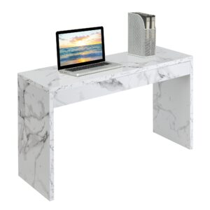 Convenience Concepts Northfield Hall Console Desk Table, White Faux Marble & Xtra Storage 3 Door Cabinet with Shelf, White Faux Marble