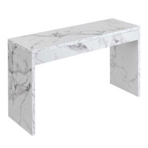 Convenience Concepts Northfield Hall Console Desk Table, White Faux Marble & Xtra Storage 3 Door Cabinet with Shelf, White Faux Marble