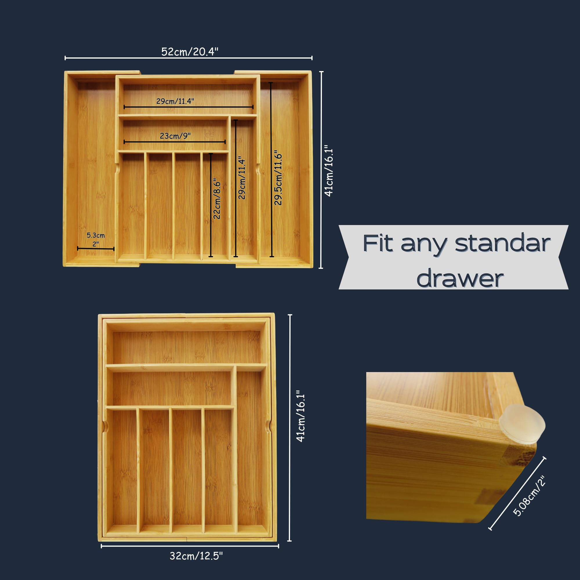 Bamboo Kitchen Drawer Organizer, Silverware Organizer, Flatware Organizer, Expandable, Non-Slip - 9 Grids, Kitchen Utensils and Flatware Holder, Cutlery Tray With Dividers M2 Home And Kitchen Ware