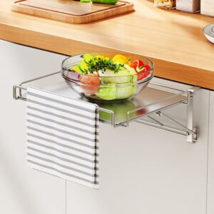 AYCWJZM Foldable Stainless Steel Door Hook Organizer & Countertop Shelf for Kitchen Cabinet Storage - Pot and Dish Rack Included. (Silver)