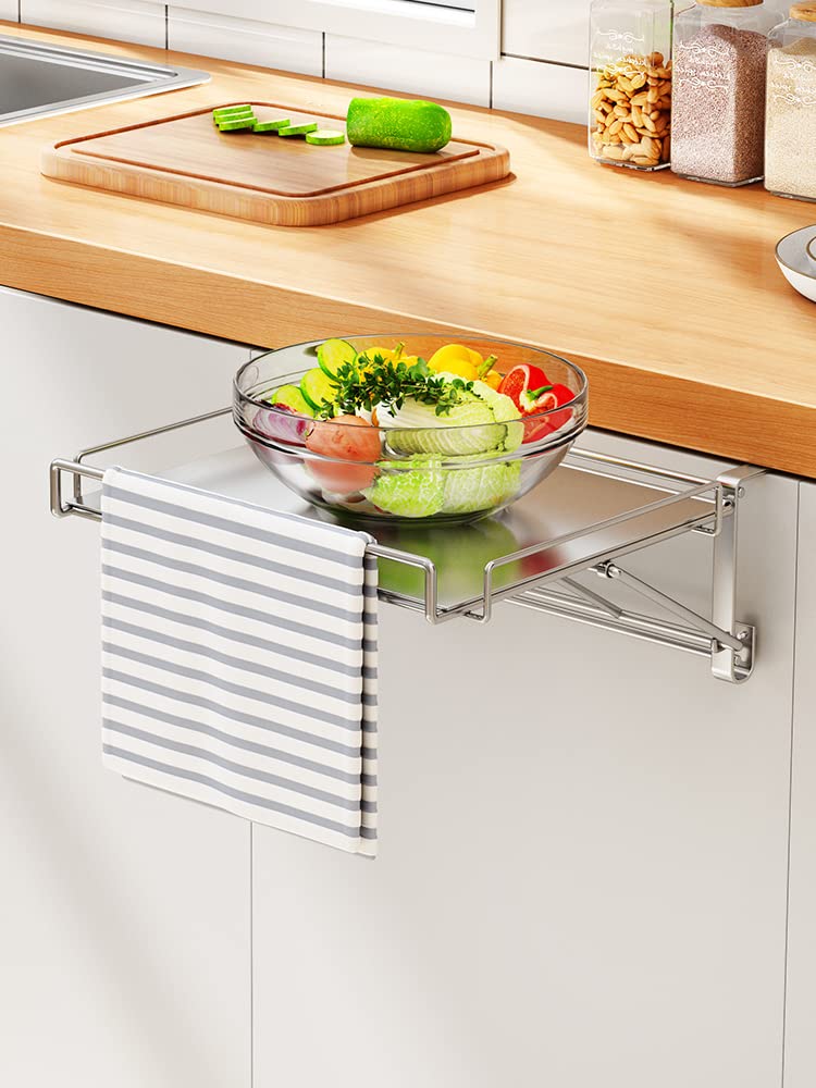 AYCWJZM Foldable Stainless Steel Door Hook Organizer & Countertop Shelf for Kitchen Cabinet Storage - Pot and Dish Rack Included. (Silver)