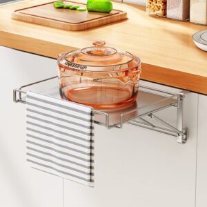 AYCWJZM Foldable Stainless Steel Door Hook Organizer & Countertop Shelf for Kitchen Cabinet Storage - Pot and Dish Rack Included. (Silver)