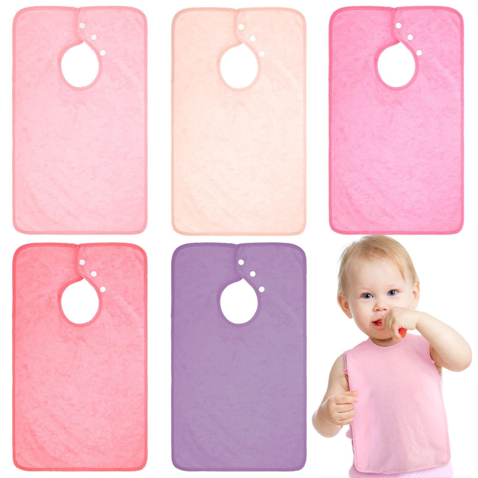 Hercicy 5 Pcs Full Coverage Toddler Bibs Baby Bibs Terry Cloth Absorbent Baby Bibs Large Pullover Towel Bibs with Snap (Cute)