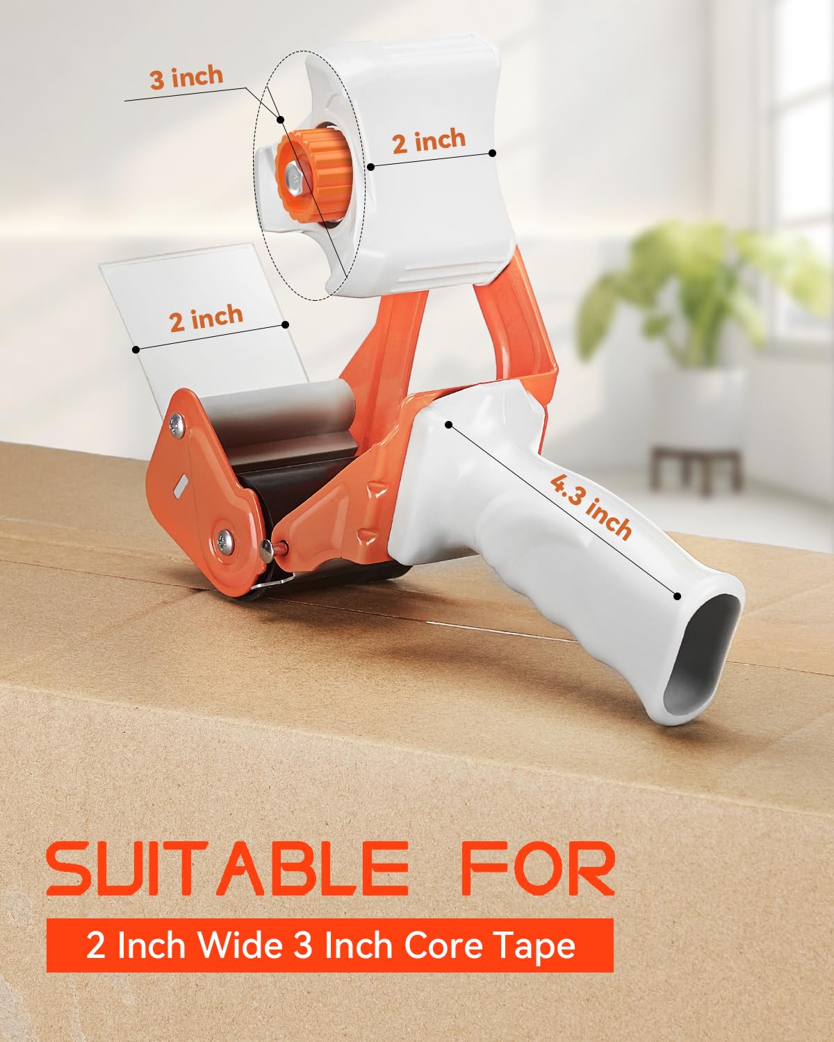 MUNBYN Packing Tape Dispenser, 2 Inch Tape Gun Dispenser for 3 inch Tape Core, Lightweight Tape Cutter Great with Blade Cover for Heavy Duty Shipping, Moving Mailing Box Sealing Carton Packaging