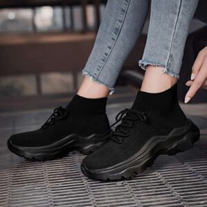 VAXAV Women's Fashion Mesh High Top Sneakers Casual Walking Road Running Jogging Shoes Size 7 Black