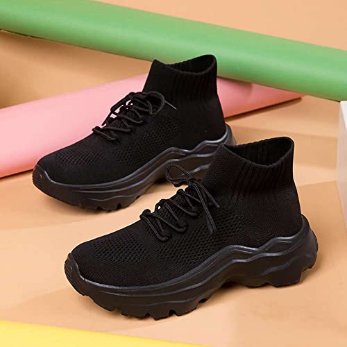 VAXAV Women's Fashion Mesh High Top Sneakers Casual Walking Road Running Jogging Shoes Size 7 Black