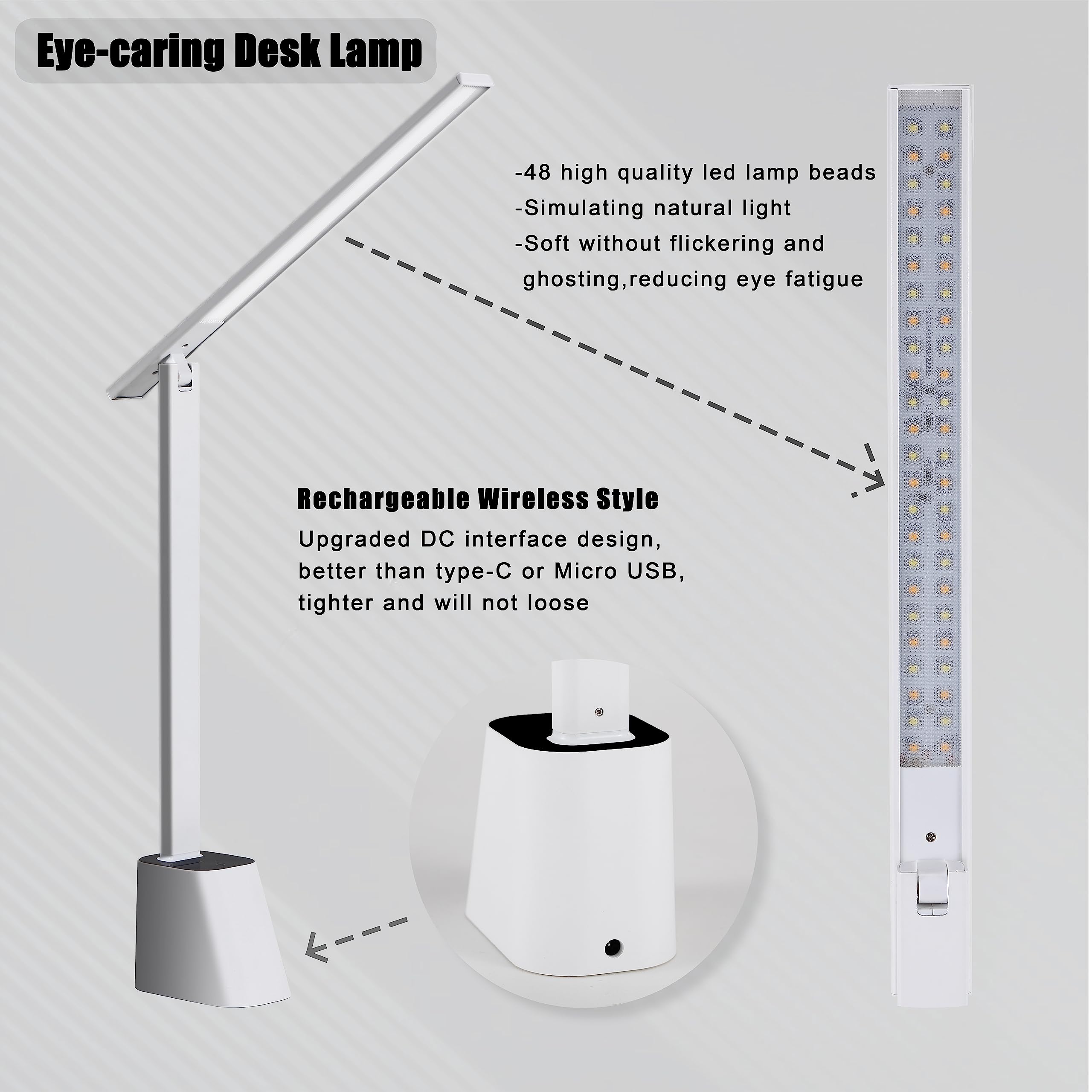 Dankeit LED Desk Lamp, Eye-Caring Office Lamp for Home Bedroom, Dimmable Reading Lamp with Sensitive Touch Control, 3 Lighting Modes Table Lamp,Desk Lamps with Adjustable Arm,White