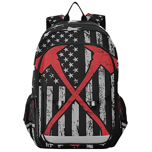 Glaphy American Flag Firefighter Backpack School Bag Lightweight Laptop Backpack Student Travel Daypack with Reflective Stripes