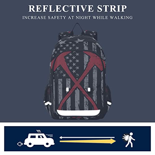 Glaphy American Flag Firefighter Backpack School Bag Lightweight Laptop Backpack Student Travel Daypack with Reflective Stripes