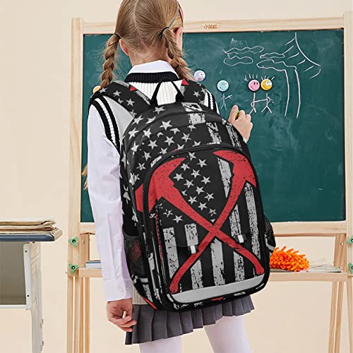 Glaphy American Flag Firefighter Backpack School Bag Lightweight Laptop Backpack Student Travel Daypack with Reflective Stripes