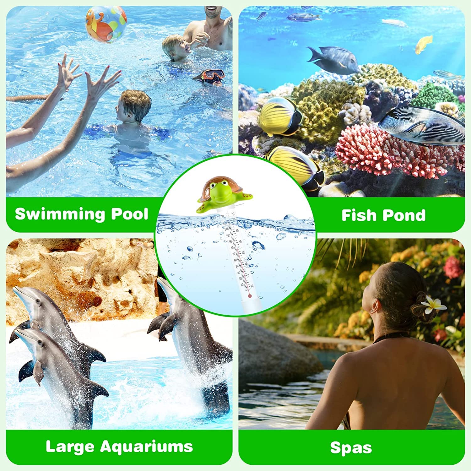 LED Floating Pool Thermometer, Large Display with String Easy to Read, Shatter Resistant, for Outdoor & Indoor Swimming Pools, Spas, Hot Tubs & Aquariums (Turtle)