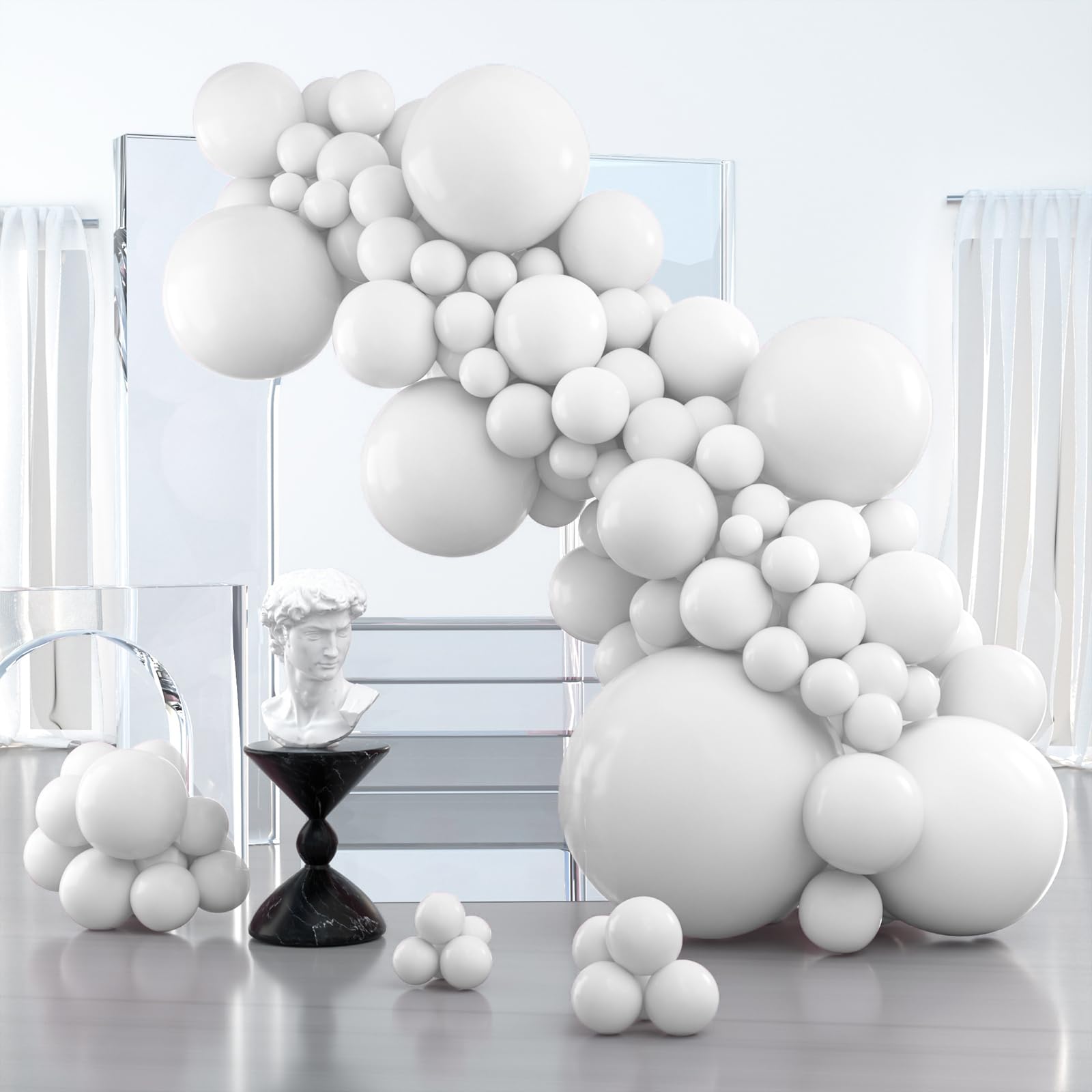 PartyWoo White Balloons, 127 pcs Matte White Balloons Different Sizes Pack of 36 Inch 18 Inch 12 Inch 10 Inch 5 Inch White Balloons for Balloon Garland or Balloon Arch as Party Decorations, White-Y13