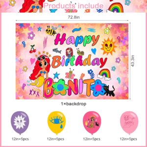 AUSDU Manana Birthday Party Supplies,1 Happy Birthday Backdrop,18 Ballons for Manana Party Decorations, 5 x 3FT Karol G Birthday Banner Decor Photo Background for Girls Boys Kids