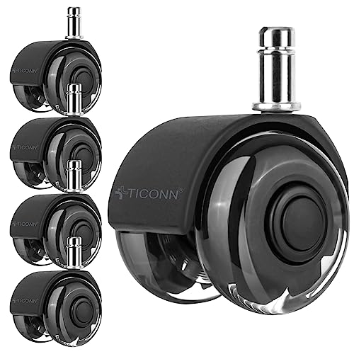 TICONN Office Chair Caster Wheels 2" Dual Wheels Set of 5 for Tile and Hardwood Floors, Universal Fit for Most Chairs (Transparent)