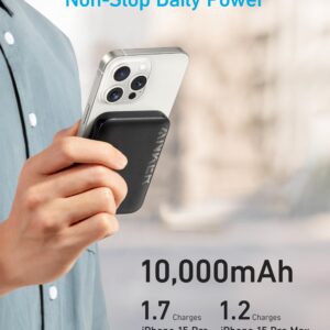 Anker Magnetic Power Bank 10,000mAh, Wireless Portable Charger, 20W Fast Charging Battery Pack with USB-C, Magsafe-Compatible with Magsafe,iPhone 15/15 Plus/15 Pro/15 Pro Max, iPhone 14/13/12 Series