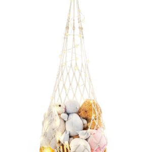 Mkono Stuffed Animal Net or Hammock One-Hook Hanging Toy Organizer Macrame Plush Net Wall and Ceiling Hanging Stuffed Animals Storage Display for Nursery Kid Room Playroom