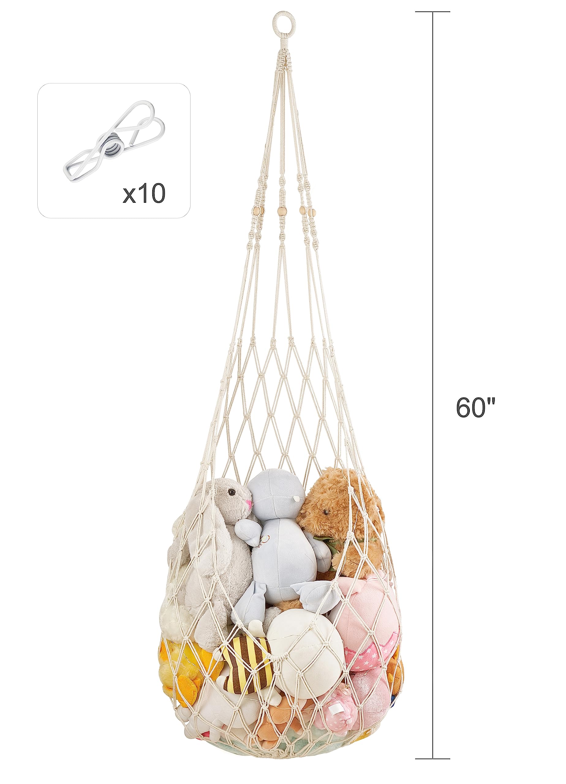 Mkono Stuffed Animal Net or Hammock One-Hook Hanging Toy Organizer Macrame Plush Net Wall and Ceiling Hanging Stuffed Animals Storage Display for Nursery Kid Room Playroom