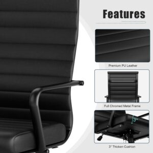 Okeysen Office Desk Chair, Ergonomic Leather Modern Conference Room Chairs, Executive Ribbed Height Adjustable Swivel Rolling Chair for Home Office.