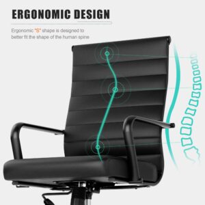 Okeysen Office Desk Chair, Ergonomic Leather Modern Conference Room Chairs, Executive Ribbed Height Adjustable Swivel Rolling Chair for Home Office.