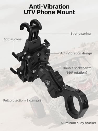 ZIDIYORUO Anti-Vibration UTV Phone Mount Heavy Duty, Full Protection UTV Phone Holder with Aluminum Bracket Fit for 1.75-2" Roll Cage, Adjustable UTV Cell Phone Holder Holds 4.7-7.1" Phones