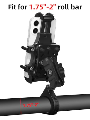 ZIDIYORUO Anti-Vibration UTV Phone Mount Heavy Duty, Full Protection UTV Phone Holder with Aluminum Bracket Fit for 1.75-2" Roll Cage, Adjustable UTV Cell Phone Holder Holds 4.7-7.1" Phones