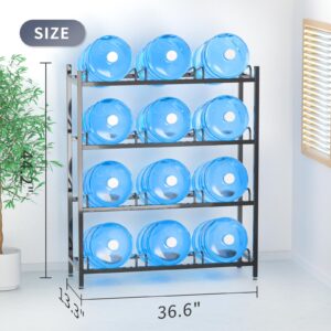 12-Tray Water Jug Rack, Storage 5 Gallon Water Cooler Bottle Holder Stand, 4-Tier Heavy Duty Carbon Steel 5 Gal Water Bottle Organizer for Home, Office, Kitchen, Warehouse, Black