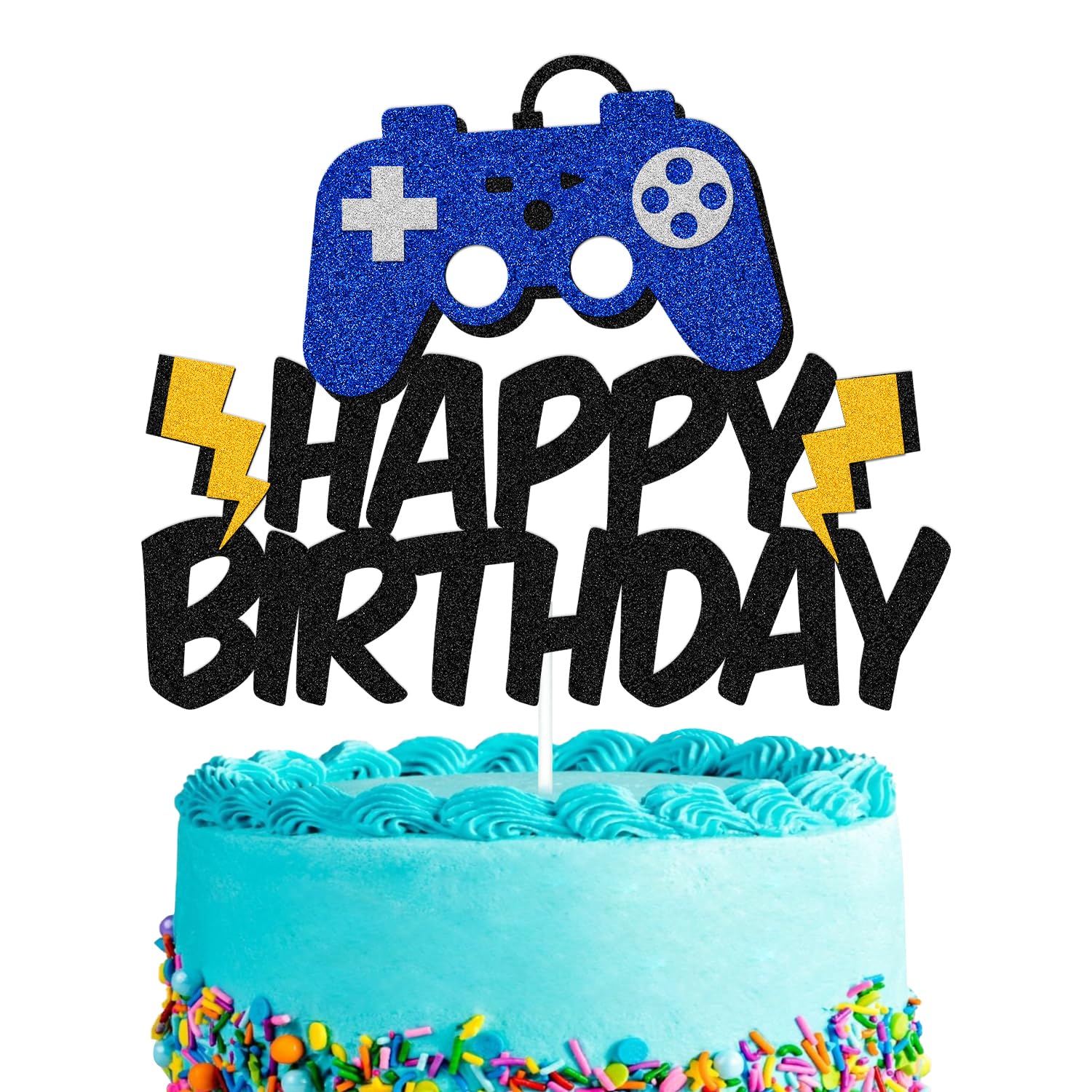 Video Game Cake Topper Happy Birthday Cake Decoration Level Unlocked Cake Decor Playing Controller Level Up Theme for Boys Girls Bday Baby Shower Event Celebration Supplies