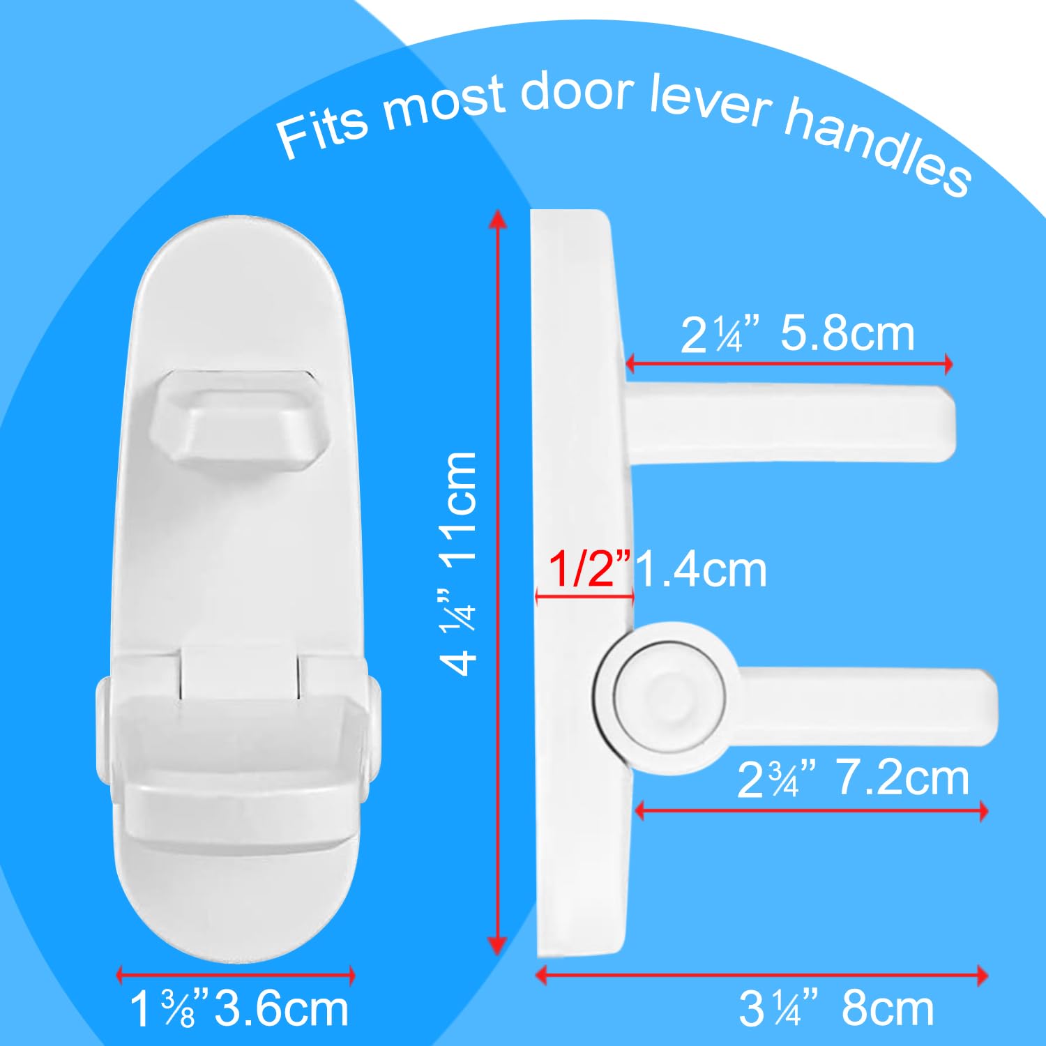 Childproof Door Lever Lock Baby safety locks for doors (2 Pack) Improved door safety for kids, 3M Adhesive No Drilling Child Safety Door Handle Lock. Simple Install, No Tools Needed (White, 2)