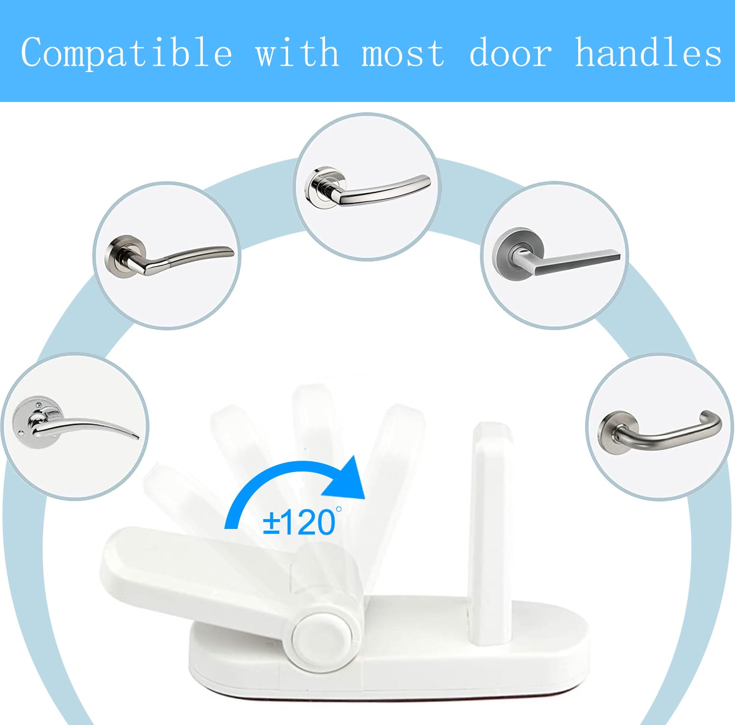 Childproof Door Lever Lock Baby safety locks for doors (2 Pack) Improved door safety for kids, 3M Adhesive No Drilling Child Safety Door Handle Lock. Simple Install, No Tools Needed (White, 2)