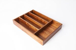 kitchen drawer organizer acacia wood/rubber wood flatware and utensil organizer silverware holder and kitchen storage solution - drawer organizers for kitchen (acacia wood, 14''x10'')