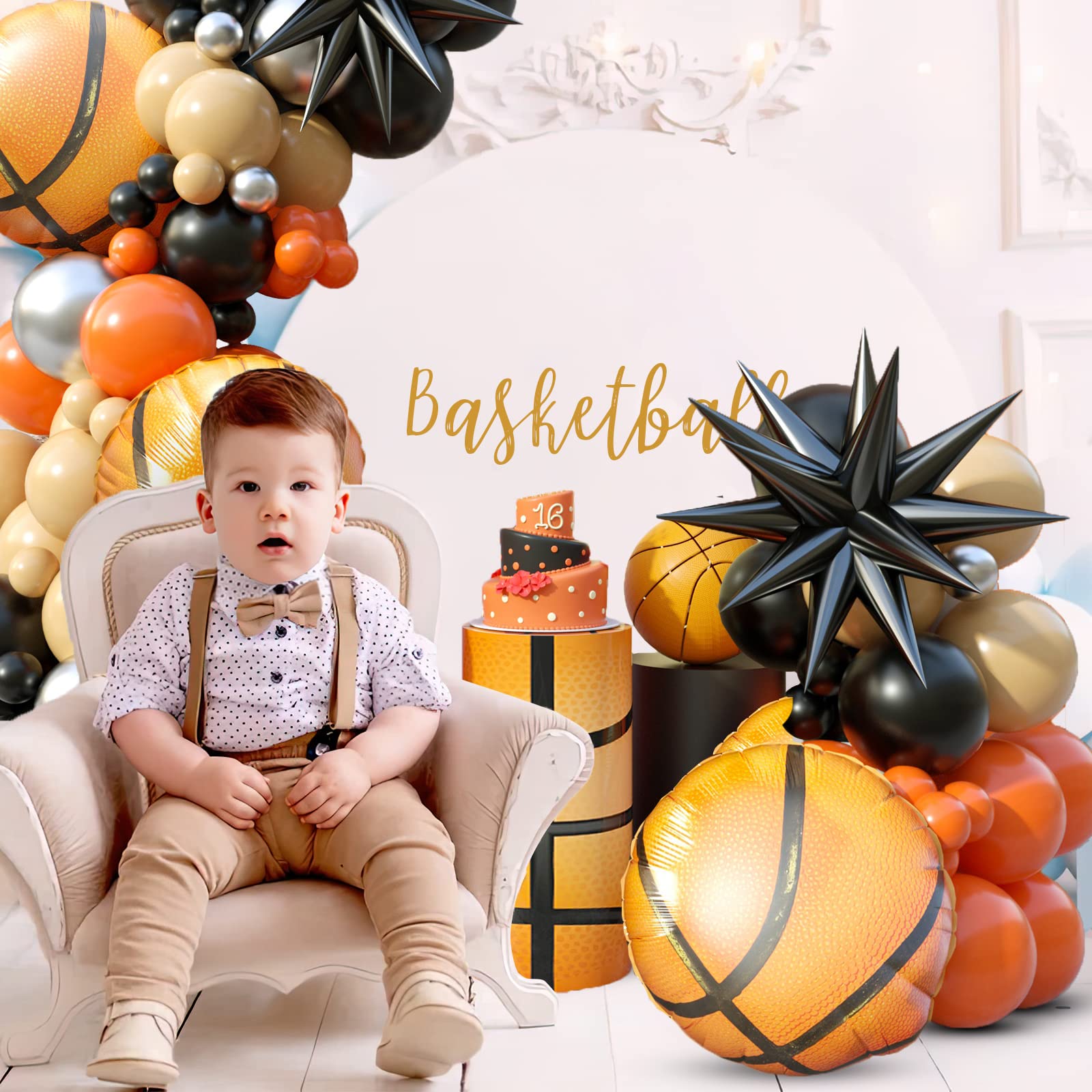 Basketball Balloon Arch Garland Kit, 100Pcs Basketball Party Balloons Orange Black Balloon Garland for Boys Birthday Party Sports Party Gender Reveal Graduation with 4D Balloons