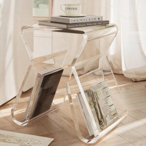 btlwsi acrylic side table, acrylic sofa table acrylic nightstand with storage slots, acrylic clear end table stool for living room, modern clear acrylic coffee table, 17" d x 12.2" w x 11.6" h