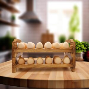 Forzater Wooden Egg Holder Countertop, Stackable Egg Storage Trays for 36 Fresh Chicken Deviled Egg Organizer Rustic Kitchen Decoration, Egg Container Rack, set of 2 pieces