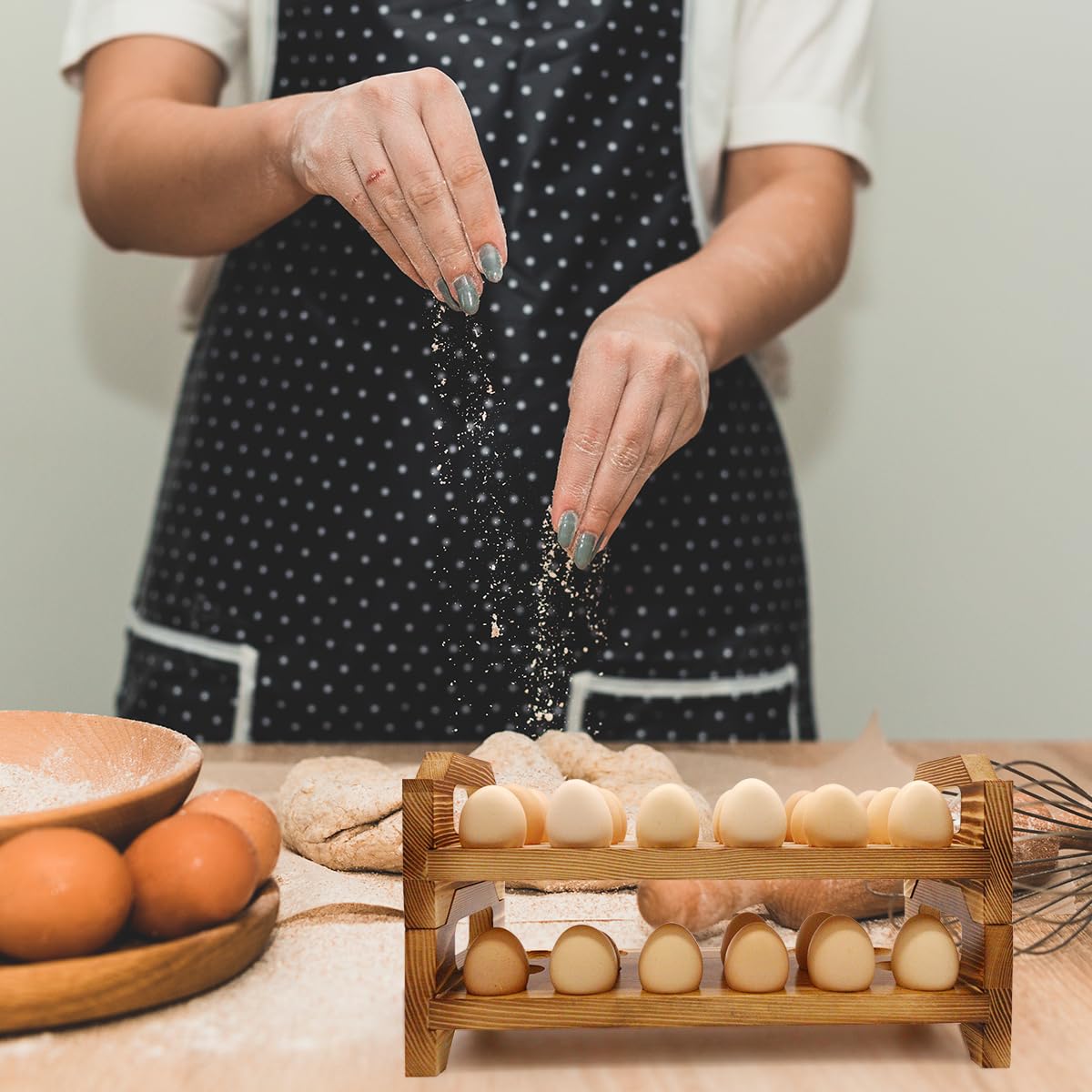 Forzater Wooden Egg Holder Countertop, Stackable Egg Storage Trays for 36 Fresh Chicken Deviled Egg Organizer Rustic Kitchen Decoration, Egg Container Rack, set of 2 pieces