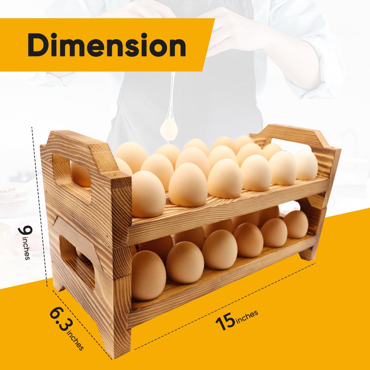 Forzater Wooden Egg Holder Countertop, Stackable Egg Storage Trays for 36 Fresh Chicken Deviled Egg Organizer Rustic Kitchen Decoration, Egg Container Rack, set of 2 pieces